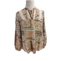 China Lace Up Neck Yarn Dyed 98% Viscose Chain Print Blouse for sale