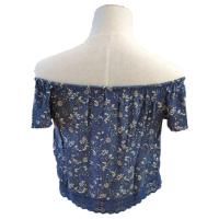 China Plain dyed Laceup Ruffles Floral Print O Neck Shirt For Ladies for sale