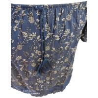China Plain dyed Laceup Ruffles Floral Print O Neck Shirt For Ladies for sale
