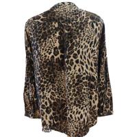 China V Neck Leopard Print Long Sleeve Women Casual Blouses for sale