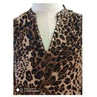 China V Neck Leopard Print Long Sleeve Women Casual Blouses for sale