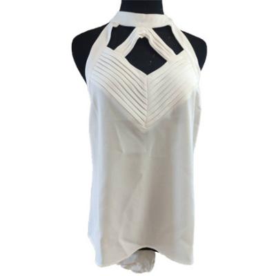 China Hollow Out White 100% Viscose Women'S Tank Tops With Round Collar for sale