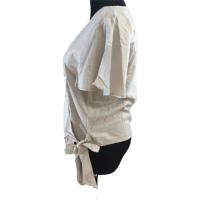 China V Neck Tie Loose Short Sleeve Women Blouse Shirt for sale