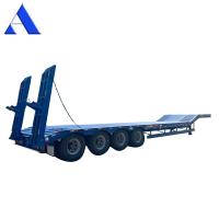 China 12489 x 2480 x 1530mm 2/3 Axles Carbon Steel Extendable Lowbed Lowboy Flatbed Semi Truck Trailer for Max Payload 20-100 Ton for sale