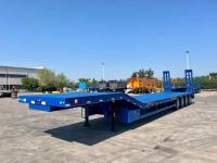 China 12489 x 2480 x 1530mm 2/3 Axles Carbon Steel Extendable Lowbed Lowboy Flatbed Semi Truck Trailer for Max Payload 20-100 Ton for sale