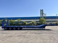 China 12489 x 2480 x 1530mm 2/3 Axles Carbon Steel Extendable Lowbed Lowboy Flatbed Semi Truck Trailer for Max Payload 20-100 Ton for sale