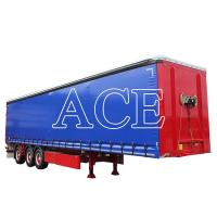 China 11R22.5 Tire 3 Axle PVC Curtain Side Shipping Container Shandong 40ft Van Box Semi Trailer with Standard 28Ton Landing Gear for sale