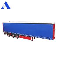 China 11R22.5 Tire 3 Axle PVC Curtain Side Shipping Container Shandong 40ft Van Box Semi Trailer with Standard 28Ton Landing Gear for sale