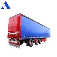 China 11R22.5 Tire 3 Axle PVC Curtain Side Shipping Container Shandong 40ft Van Box Semi Trailer with Standard 28Ton Landing Gear for sale