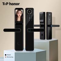 China Black Peephole Camera Smart Fingerprint Door Lock Tuya Biometric Code Card Access for sale