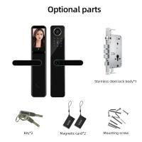 China Black Peephole Camera Smart Fingerprint Door Lock Tuya Biometric Code Card Access for sale