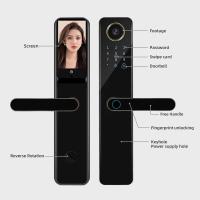 China Black Peephole Camera Smart Fingerprint Door Lock Tuya Biometric Code Card Access for sale