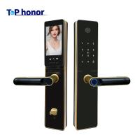 China Touch Panel Smart Front Door Locks Anti Peep Tuya App Fingerprint Password Access for sale