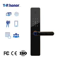 China Tuya Luxury Smart Door Lock Touch Panel Biometric Code Card Key Access Handle Lock for sale