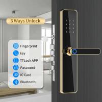 China TTLock Digital Biometric Front Door Lock Grip Open Anti Peep Code IC Card Key Unlock for sale