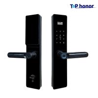 China Tempered Glass Front Door Smart Locks Fingerprint Card Acess Anti Peep Password for sale