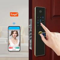 China Tuya App Front Door Smart Lock With Handle Fingerprint IC Card Password Access for sale