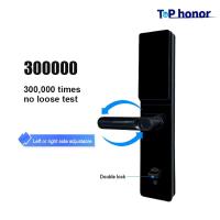 China Tempered Glass Front Door Smart Locks Fingerprint Card Acess Anti Peep Password for sale