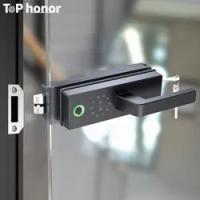 China Tuya Glass Door Lock High Security Smart Lock Biometric Digital Code Card Unlock Security Office Door Lock for sale
