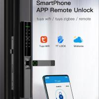 China Aluminium Alloy Smart Sliding Door Lock Digital Code Fingerprint Card Tuya App for sale
