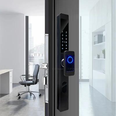 China Aluminium Alloy Glass Sliding Door Smart Lock Tuya IC Card Code Fingerprint For Office for sale