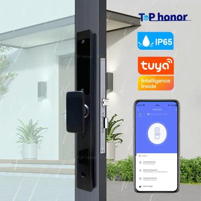 China Intelligent Tuya App Door Lock Fingerprint Card Code Key Bridge Cut Aluminium Alloy for sale
