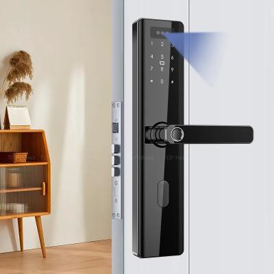 China Black Smart Face Recognition Door Lock Anti Peep Fingerprint Password Card Access for sale