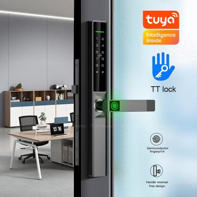 China Aluminium Alloy Smart Sliding Door Lock Digital Code Fingerprint Card Tuya App for sale