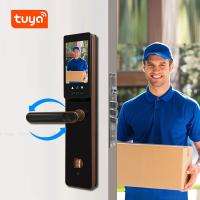 China Touch Panel Smart Front Door Locks Anti Peep Tuya App Fingerprint Password Access for sale