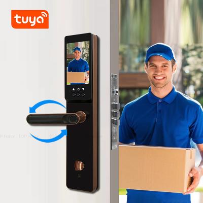 China Touch Panel Smart Front Door Locks Anti Peep Tuya App Fingerprint Password Access for sale