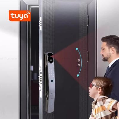 China Full Auto Face Recognition Door Lock Tuya Anti Peep Smart Password Front Door Lock for sale