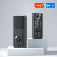 China Full Automatic Office Tuya Deadbolt Lock Fingerprint Password IC Card Key Unlock for sale