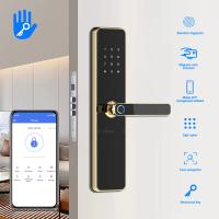 China TT Lock Gold Smart Front Door Locks Anti Peep Password Fingerprint Card Acess for sale