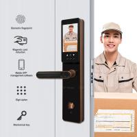China Tuya Luxury Smart Door Lock Touch Panel Biometric Code Card Key Access Handle Lock for sale