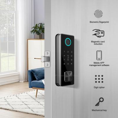 China Full Automatic Office Tuya Deadbolt Lock Fingerprint Password IC Card Key Unlock for sale