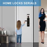 China Tuya Luxury Smart Door Lock Touch Panel Biometric Code Card Key Access Handle Lock for sale