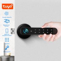 China Tuya Remote Smart Fingerprint Password Door Lock Black Aluminium Alloy For Apartment for sale