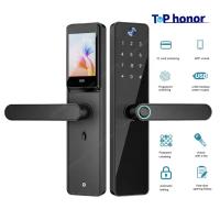 China Peephole Camera Smart Front Door Locks TH-505 Black Biometric Code Card Key Tuya Unlock for sale