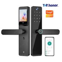 China Peephole Camera Smart Front Door Locks TH-505 Black Biometric Code Card Key Tuya Unlock for sale