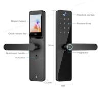 China Peephole Camera Smart Front Door Locks TH-505 Black Biometric Code Card Key Tuya Unlock for sale
