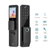 China TH-506 Black Aluminium Full Auto Smart Entry Door Locks Biometric Code Card Key Tuya for sale