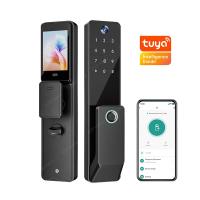 China TH-506 Black Aluminium Full Auto Smart Entry Door Locks Biometric Code Card Key Tuya for sale