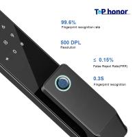China TH-506 Black Aluminium Full Auto Smart Entry Door Locks Biometric Code Card Key Tuya for sale