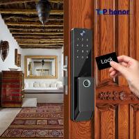 China TH-506 Black Aluminium Full Auto Smart Entry Door Locks Biometric Code Card Key Tuya for sale