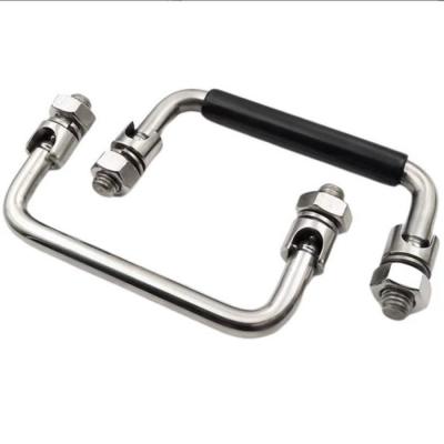 China ISO9001 Steel Cabinet Handles 150*9mm Tool Box Pull Handle ODM With Black Rubber Grips for sale