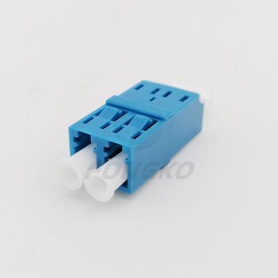 China Unibody Shell Plastic Buckle Optical Fiber Adapter Metal Shutter Duplex LC / UPC Flangeless for sale