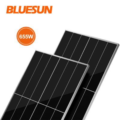 China Bluesun Solar Panel 650w 660w Glass Solar Panel Dual Bifacial Solar Panel Prices With Stand 210mmx210mm for sale