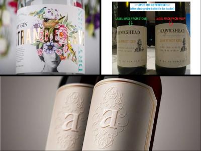 China Wine Labels Stone Paper Manufacturer tear resistance Pantone color for sale