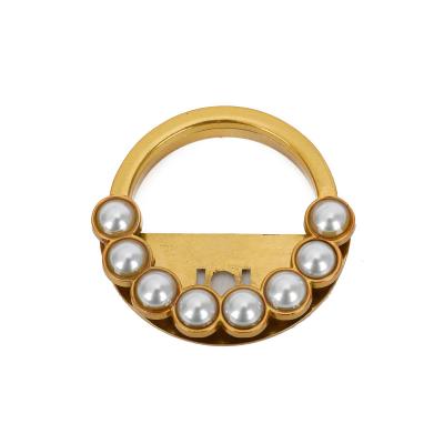 China Gold Ring Shape Metal Handbag Lock With Pearl Purse Hardware for sale