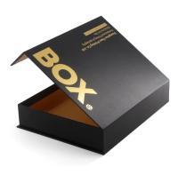 China Rigid Folding Black Paper Packaging Magnet Closure Lid Cardboard Foldable Magnetic Gift Box With Logo for sale